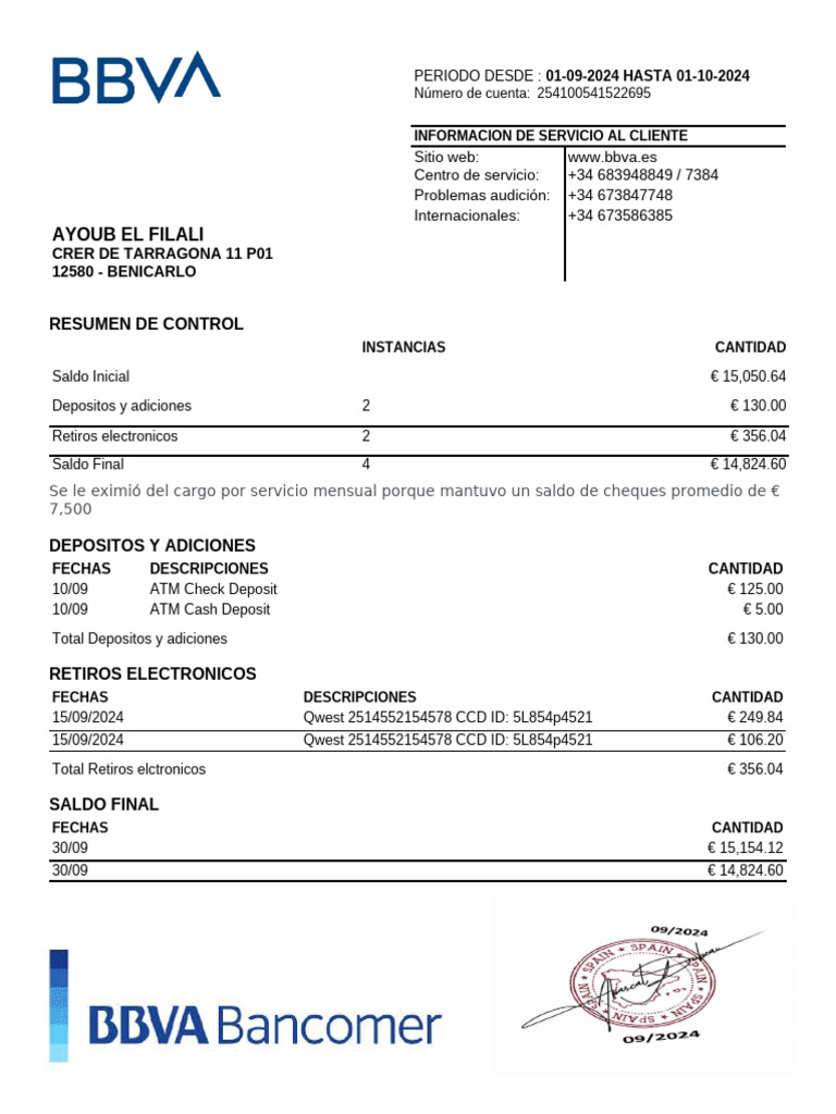 Resumen de Cuenta Septiembre 2024 | PDF