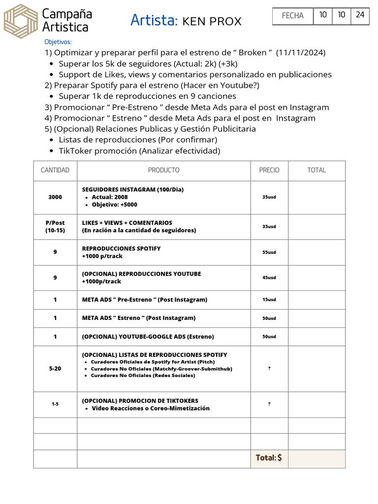 Plan Artistico Personalizado Ken Prox | PDF