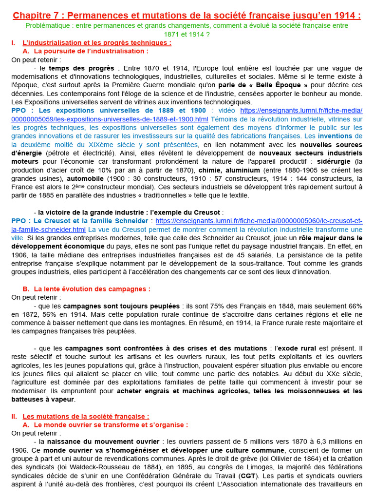 Évolution de la société française (1871-1914) | PDF | Colonisation ...