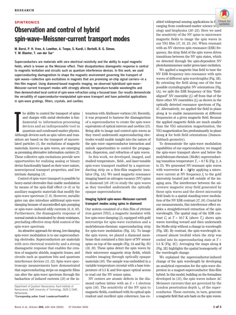 Observation and Control of Hybrid Spin-wave-Meissner-current Transport ...