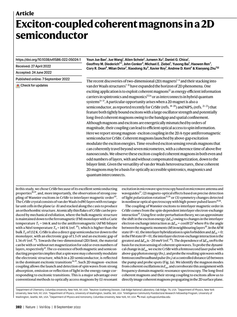 Exciton-Coupled Coherent Magnons in A 2D | PDF | Nuclear Magnetic ...