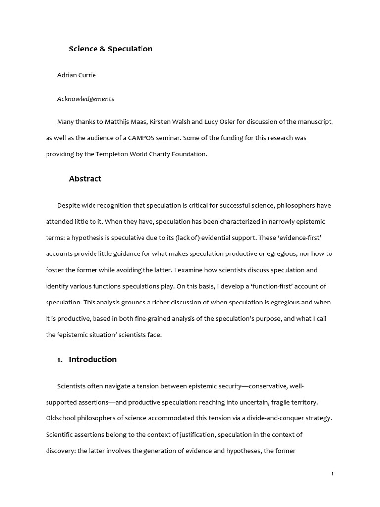 Science & Speculation Preprin | PDF | Epistemology | Evidence