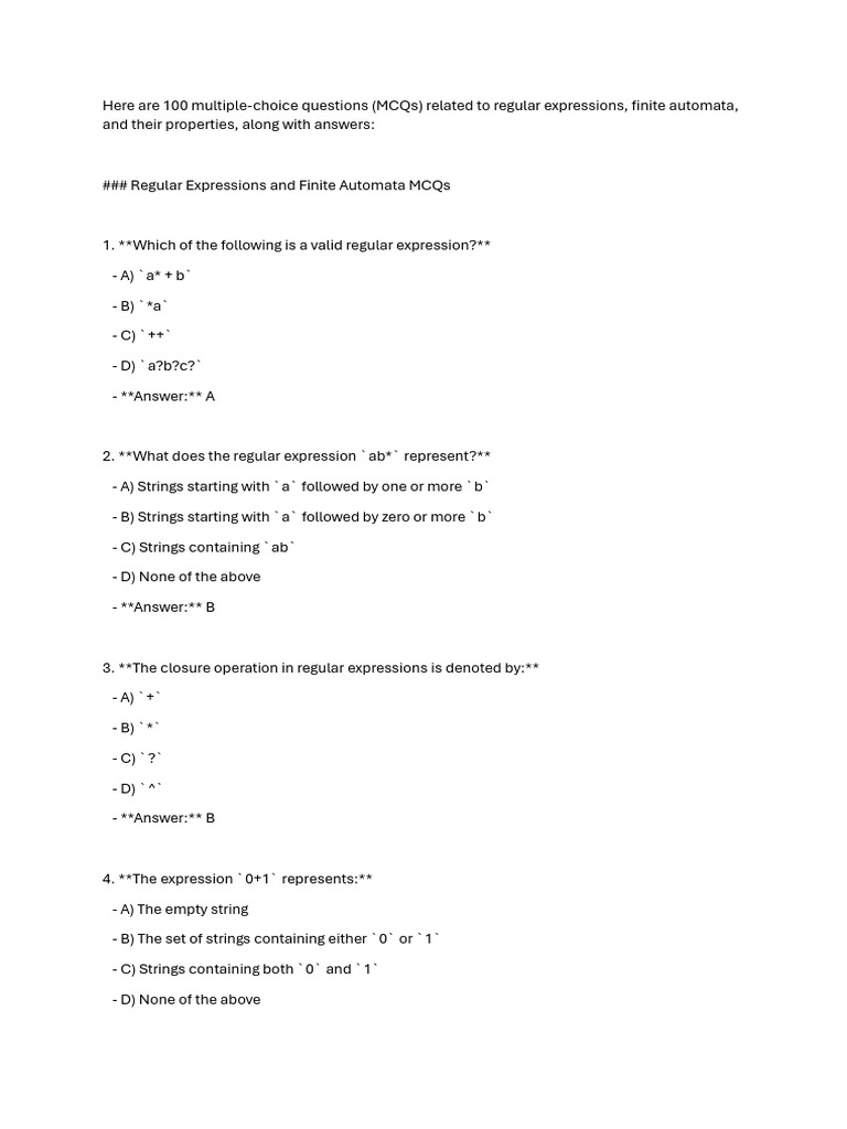 Unit 2 MCQ | PDF | Automata Theory | Regular Expression