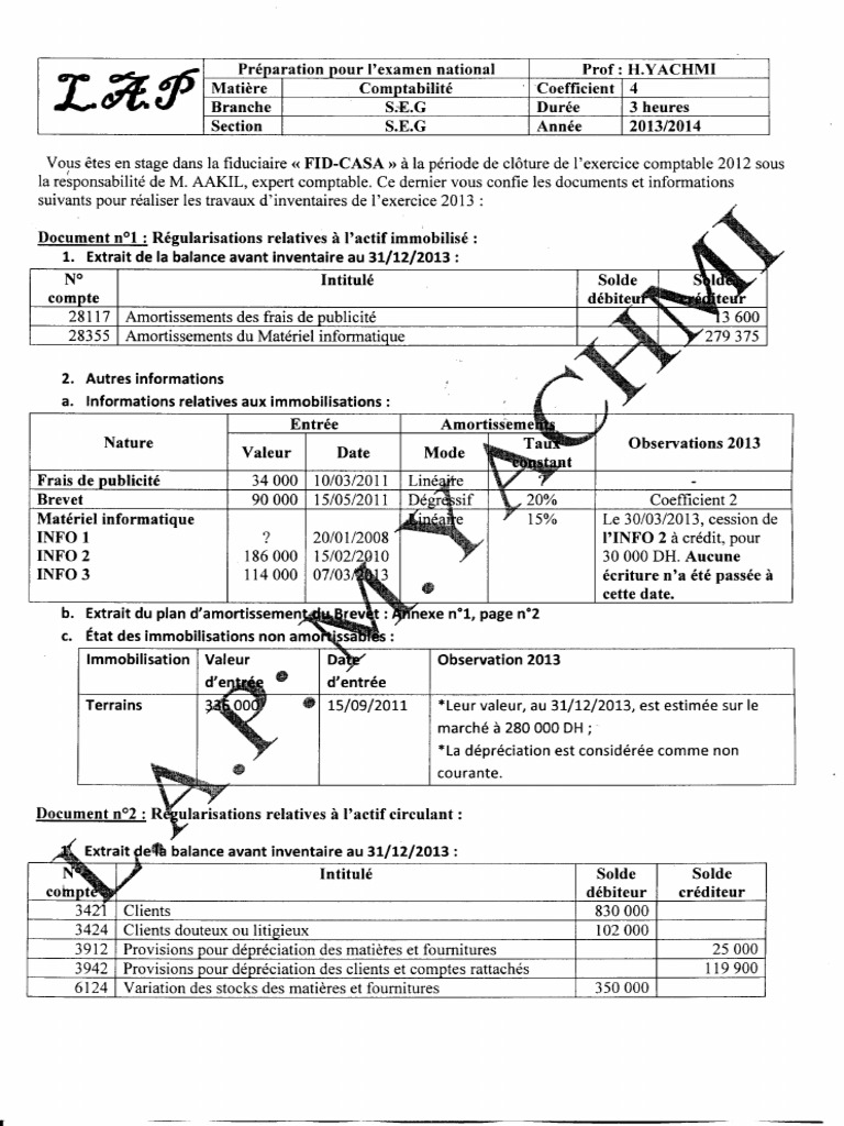 Examen Simili 5 Comptabilite 2 Bac Eco | PDF