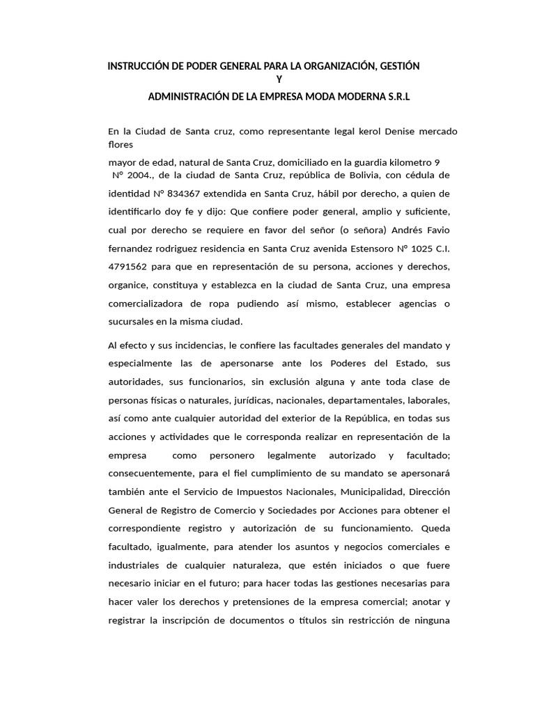 PODER GENERAL PARA LA ORGANIZACIÓN | PDF | Bancos | Póliza de seguros