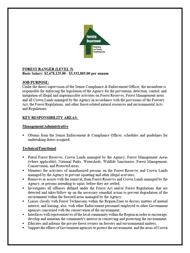 Forest Ranger Job Description & Salary | PDF | Forestry