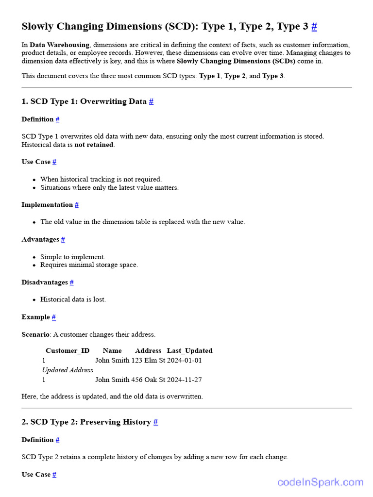 Slowly Changing Dimentions (SCD) - Type 1, Type 2, Type 3 | PDF ...
