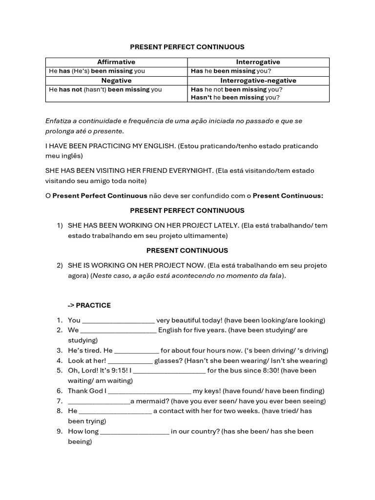 Present Perfect Continuous | PDF