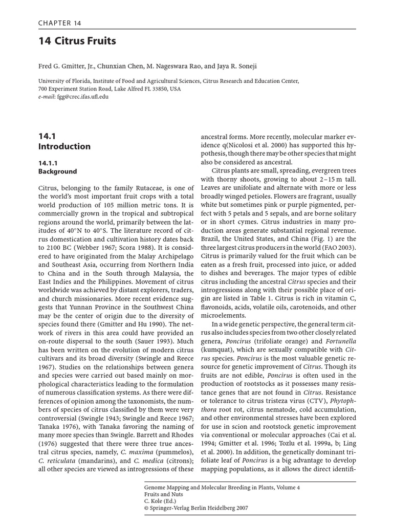 Genome and Genetics of Citrus | PDF | Biology | Genetics