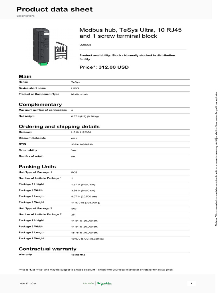 Schneider Electric - TeSys-Ultra-Combination-Motor-Starter - LU9GC3 | PDF