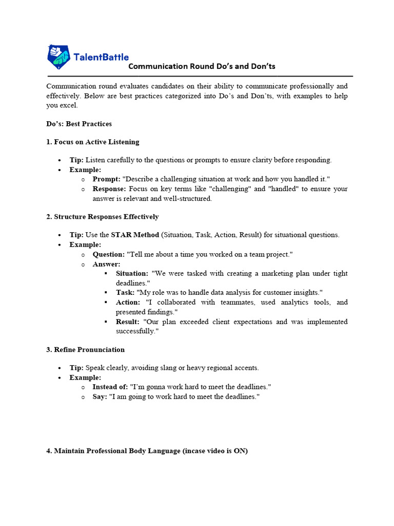 Communication Round Dos and Don'ts | PDF | Communication | Vocabulary