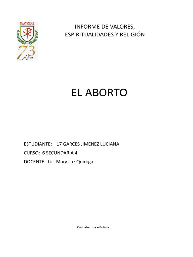 Formato de Caratula de Informe Laboratorio Quimica | PDF | Aborto | El ...