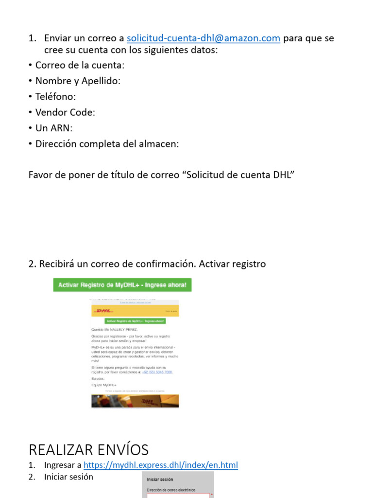 Guia Creacion Cuenta y Uso DHL | PDF