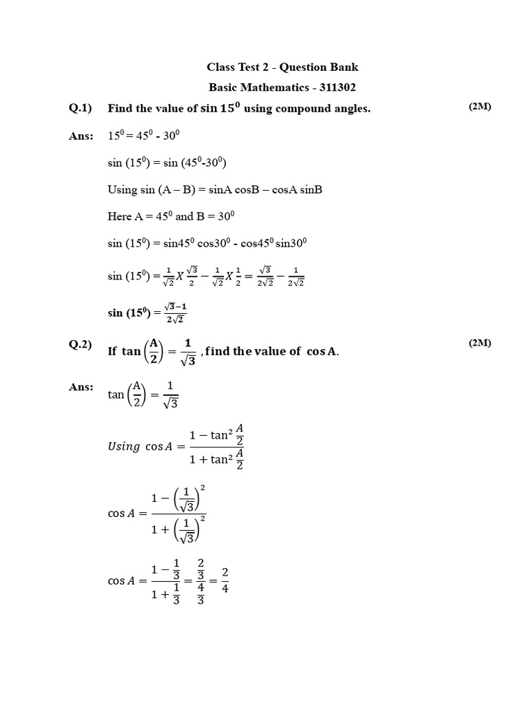 QB CT 2 | PDF | Slope | Mathematical Analysis