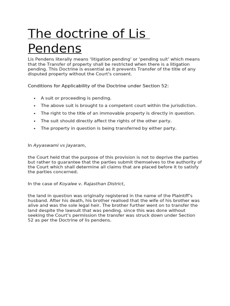 The Doctrine of Lis Pendens | PDF