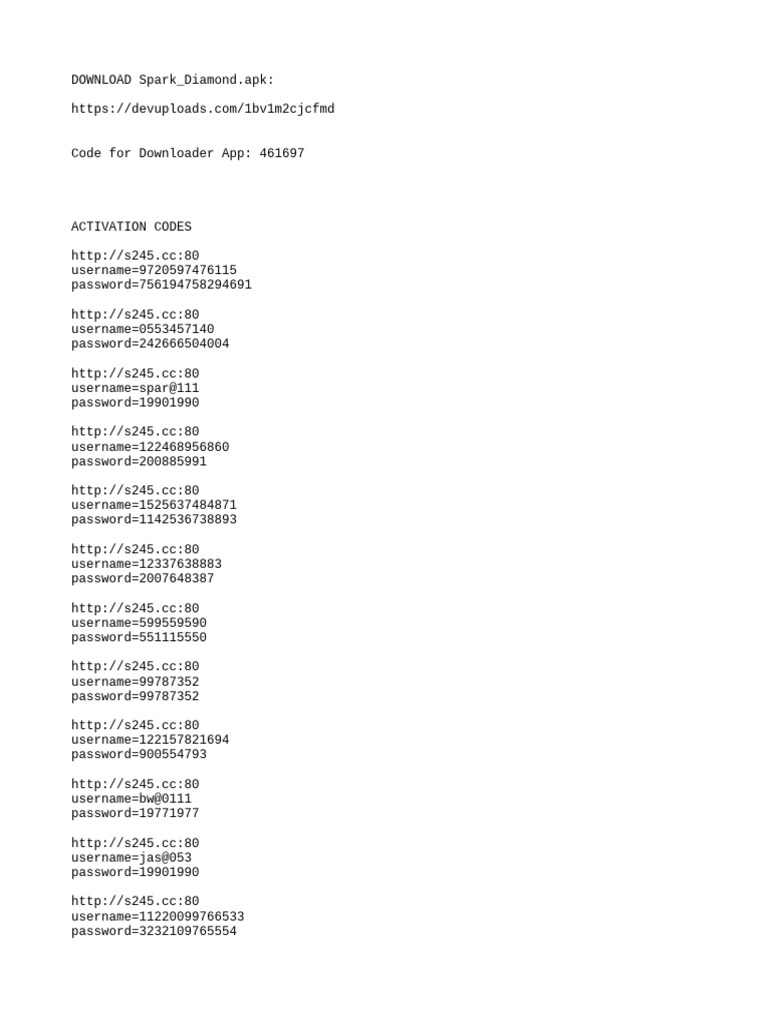 Spark Diamond With 20 Codes | PDF