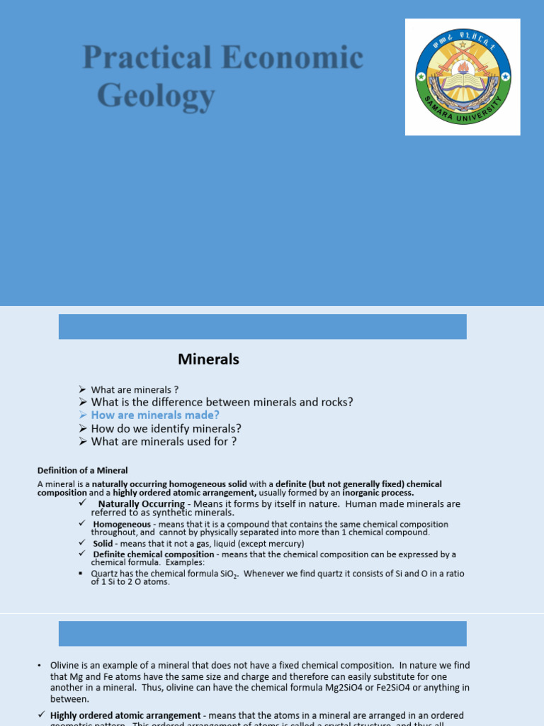 Economic Geology and Mineral Identification | PDF | Minerals | Rock ...
