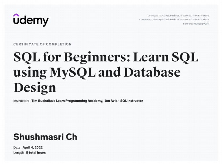 SQL For Beginners Udemy | PDF