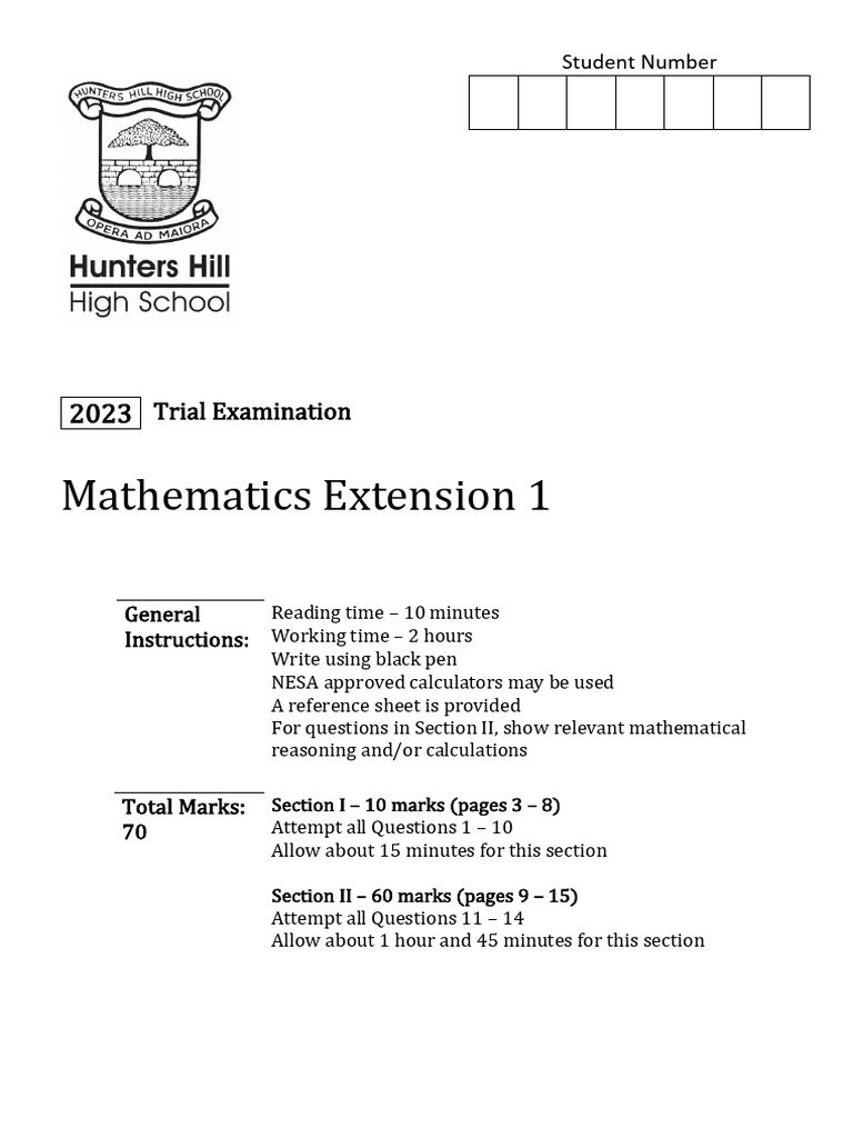 2023 Hunters Hill High School - X1 - Trial | PDF | Function ...