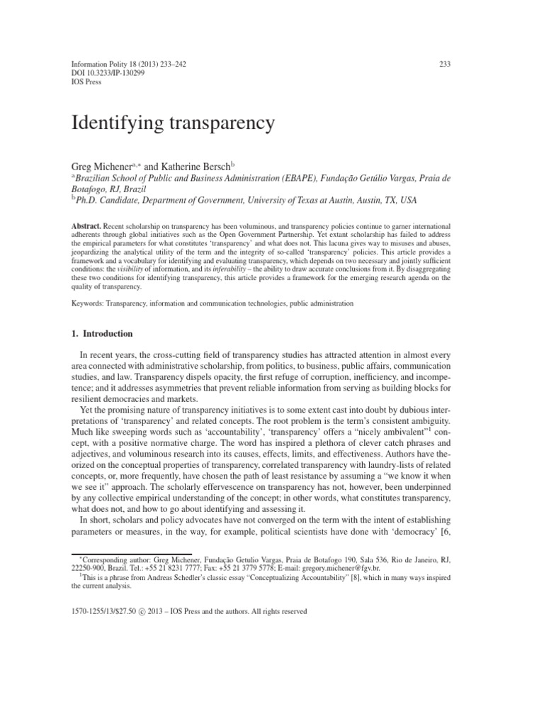 Michener & Bersch Identifying Transparency | PDF | Information | Concept