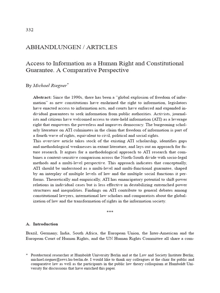 Riegner Access To Information As A Human Right | PDF | Freedom Of ...