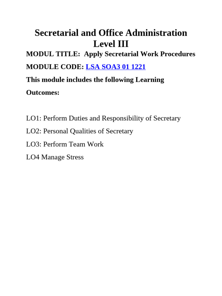 Secretary Procedures | PDF | Performance Indicator | Stress Management