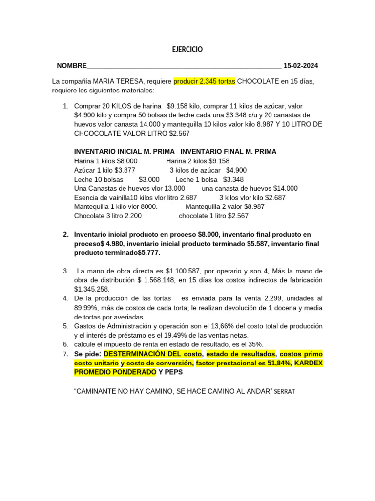 Ejercicios Costos - 2023 | PDF