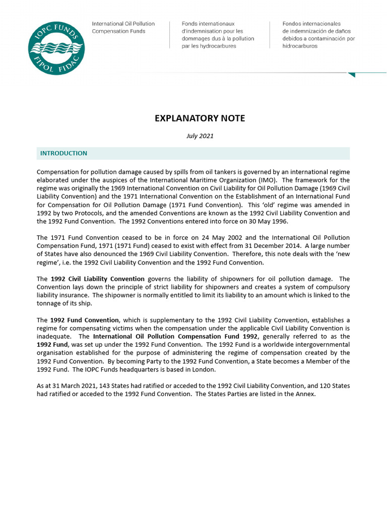 1992 Oil Pollution Liability Framework | PDF | Indemnity | Oil Tanker