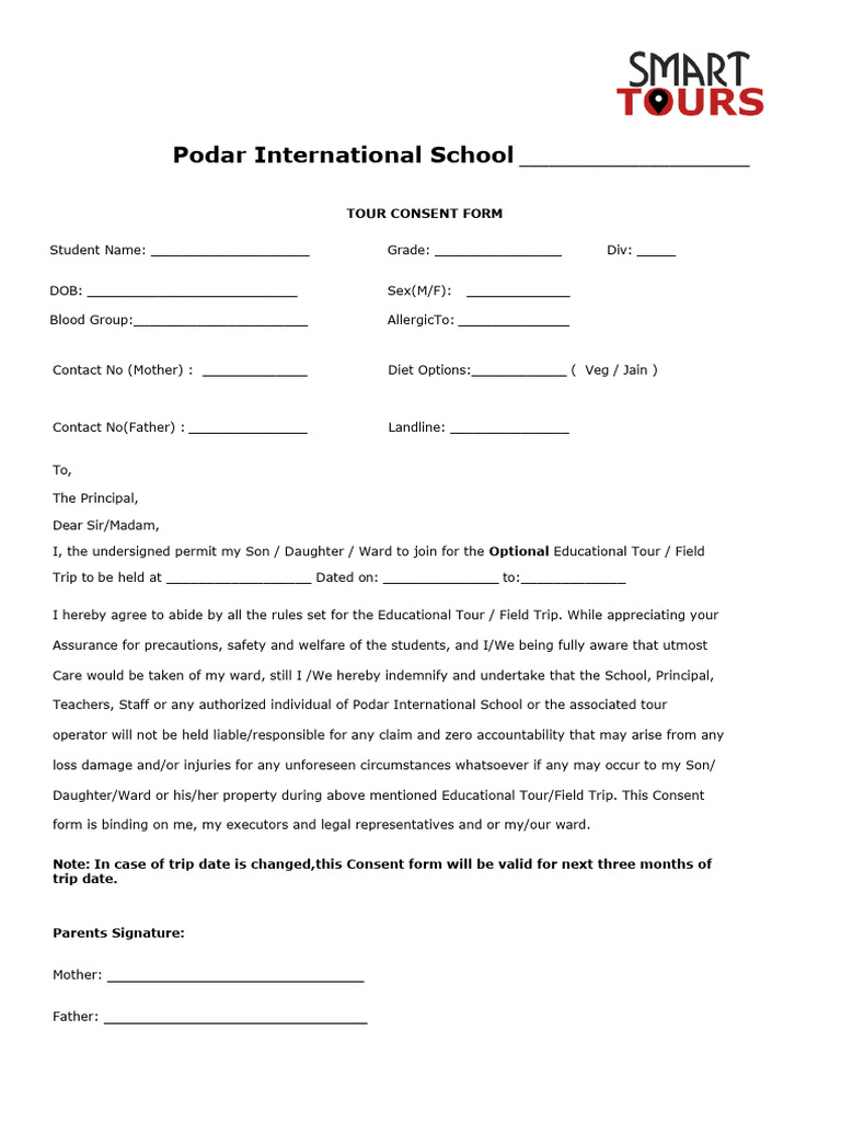 Podar Tour Consent Form | PDF