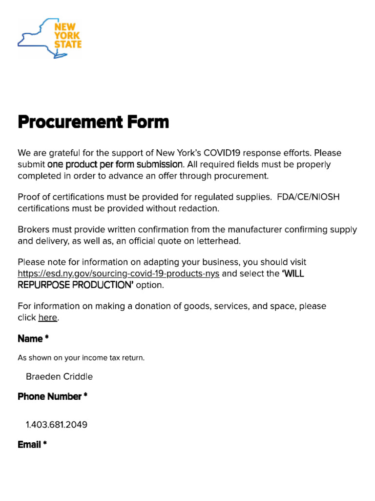 Procurement Form New York State | PDF