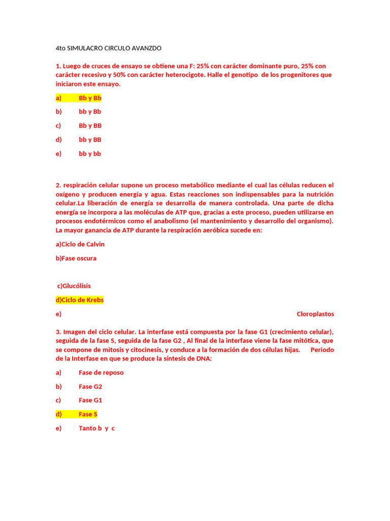 4to SIMULACRO CIRCULO AVANZDO | PDF