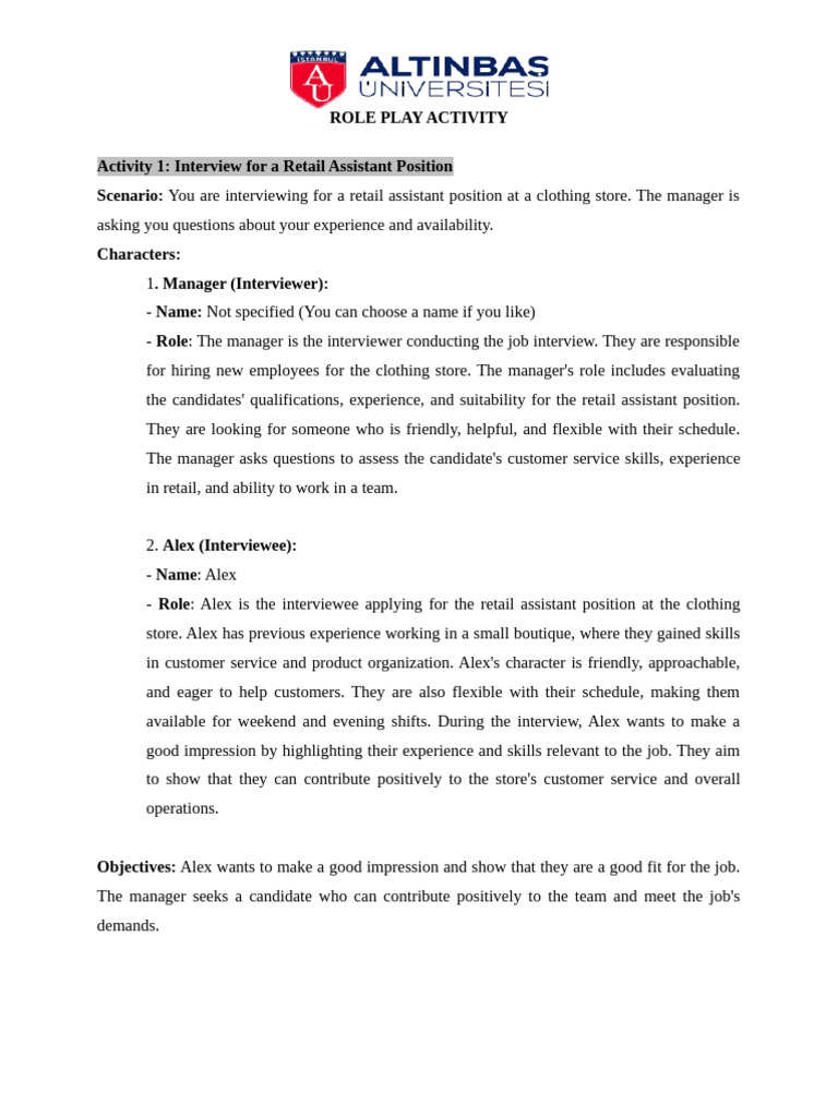 A2-Role Play-1 -AK | PDF | Job Interview | Human Communication