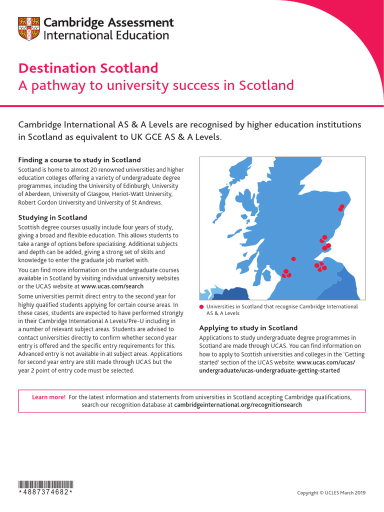 Destination Scotland Factsheet | PDF | Academic Degree | Scotland