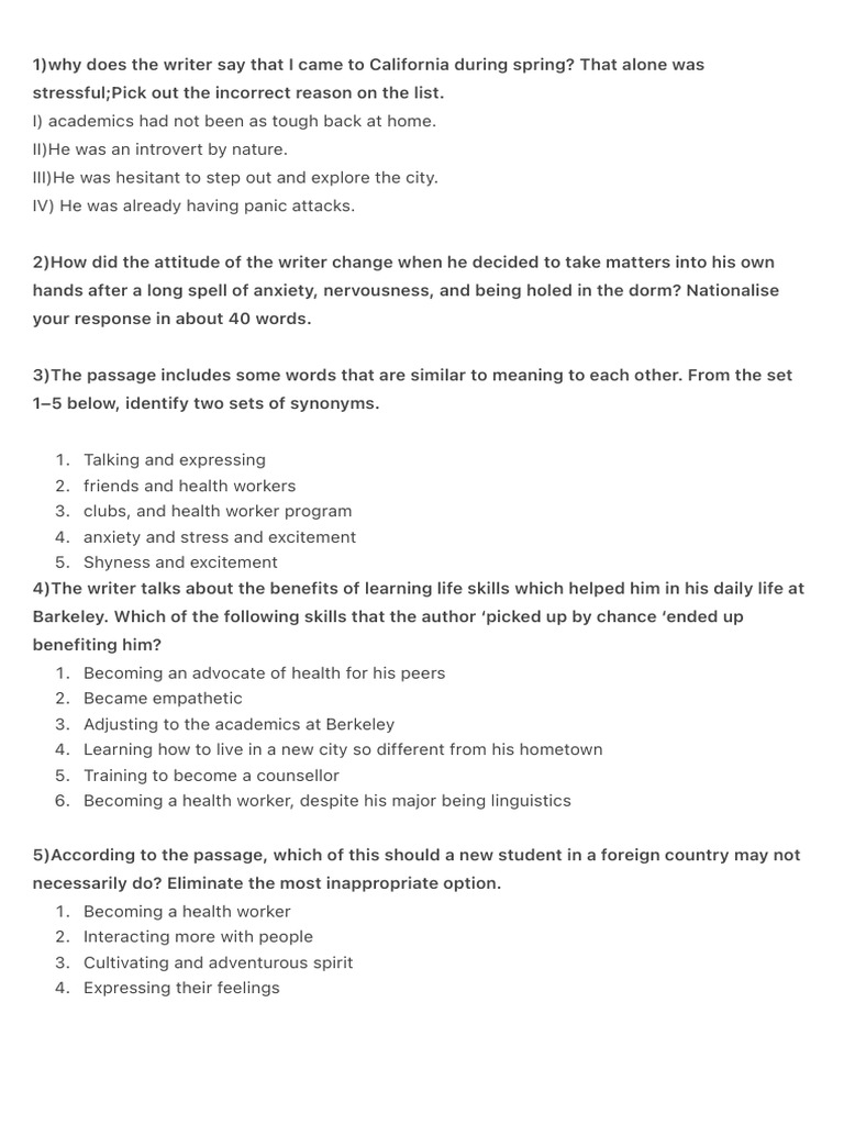 Passage Questions 10 | PDF