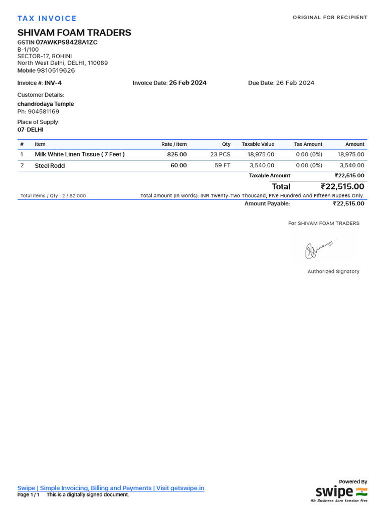 Invoice 5993436 ChandrodayaTemple | PDF
