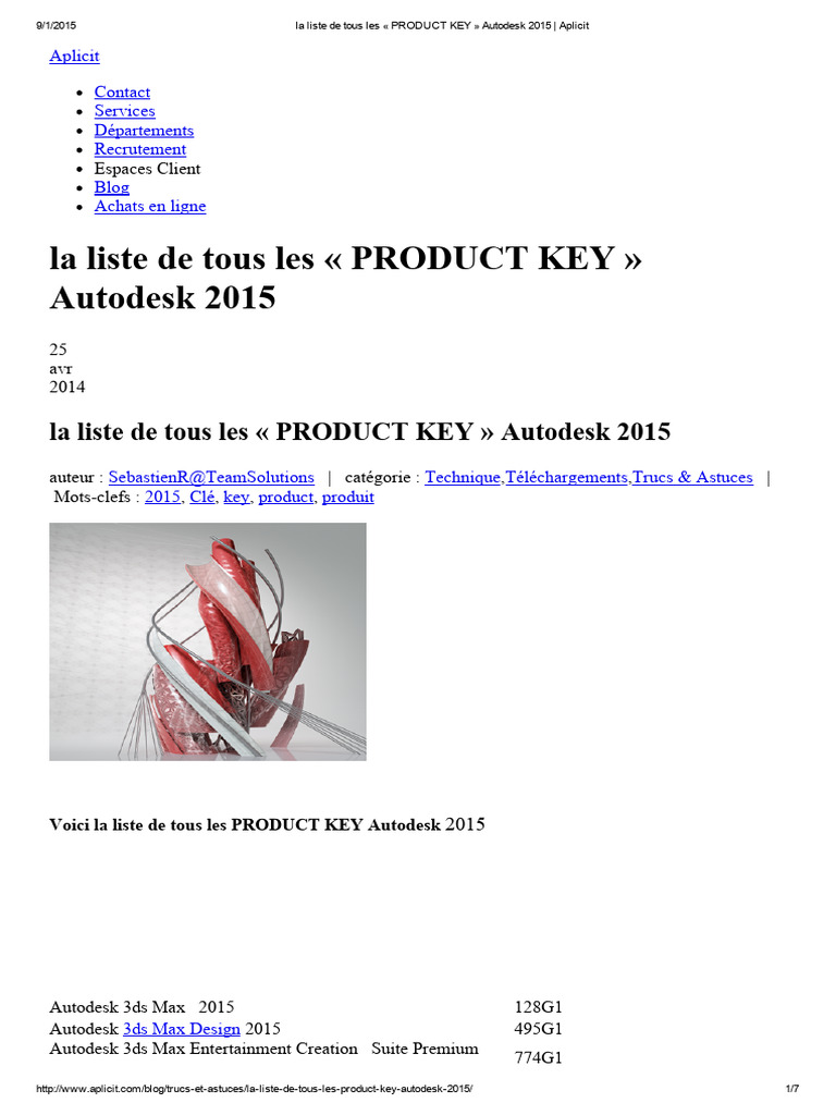 La Liste de Tous Les PRODUCT KEY Autodesk 2015 - Aplicit | PDF | Autodesk | Auto Cad