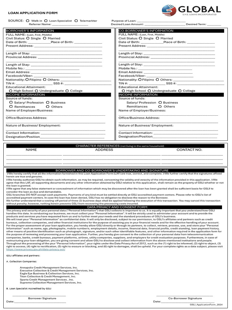 Gsli Application Form May 2024 | PDF | Loans