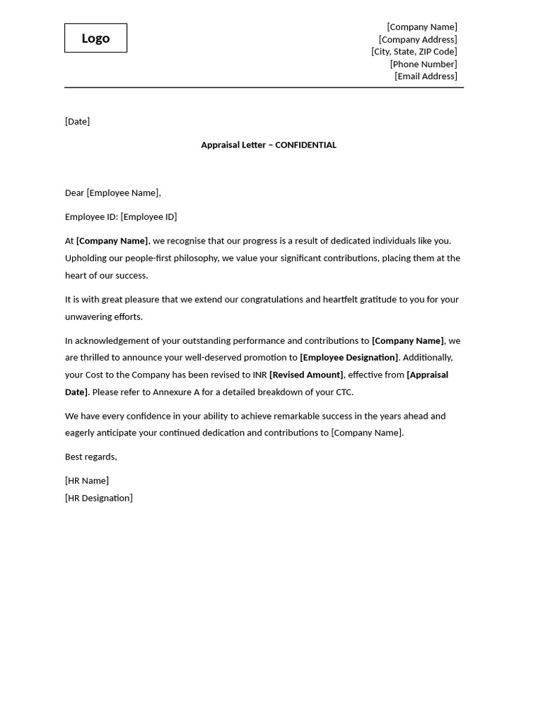 Appraisal Letter Format in Word | PDF