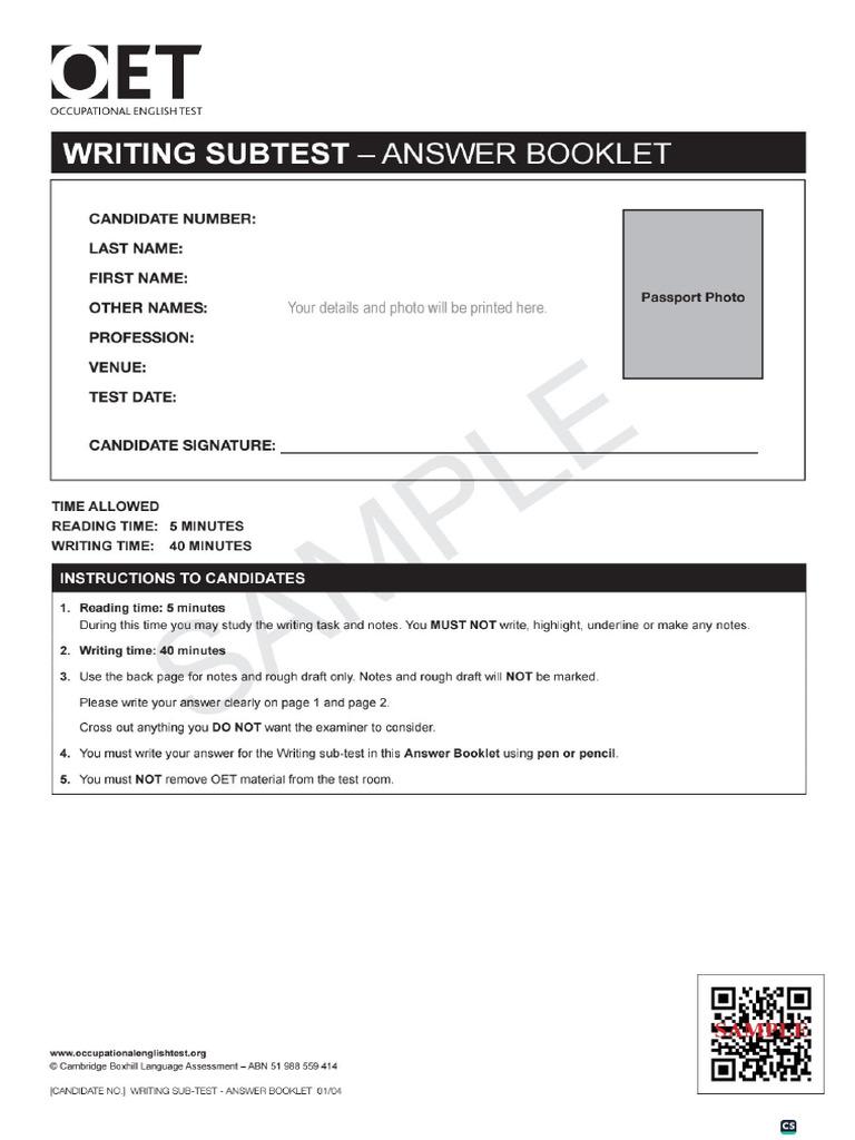 Writing Booklet Sample | PDF