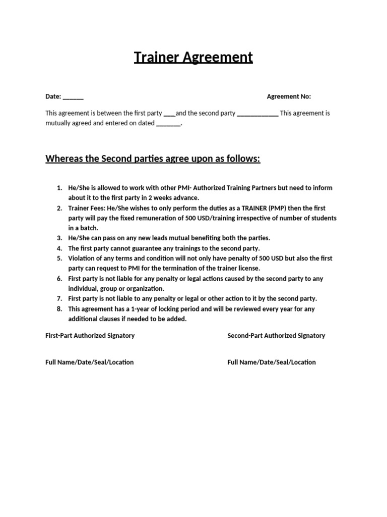 Trainer Agreement Template | PDF