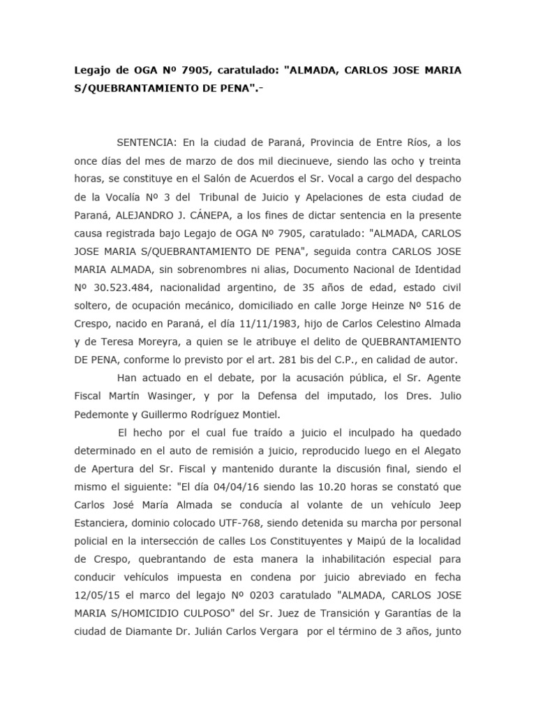 Sentencia por Quebrantamiento de Pena | PDF | Castigos | Derecho penal
