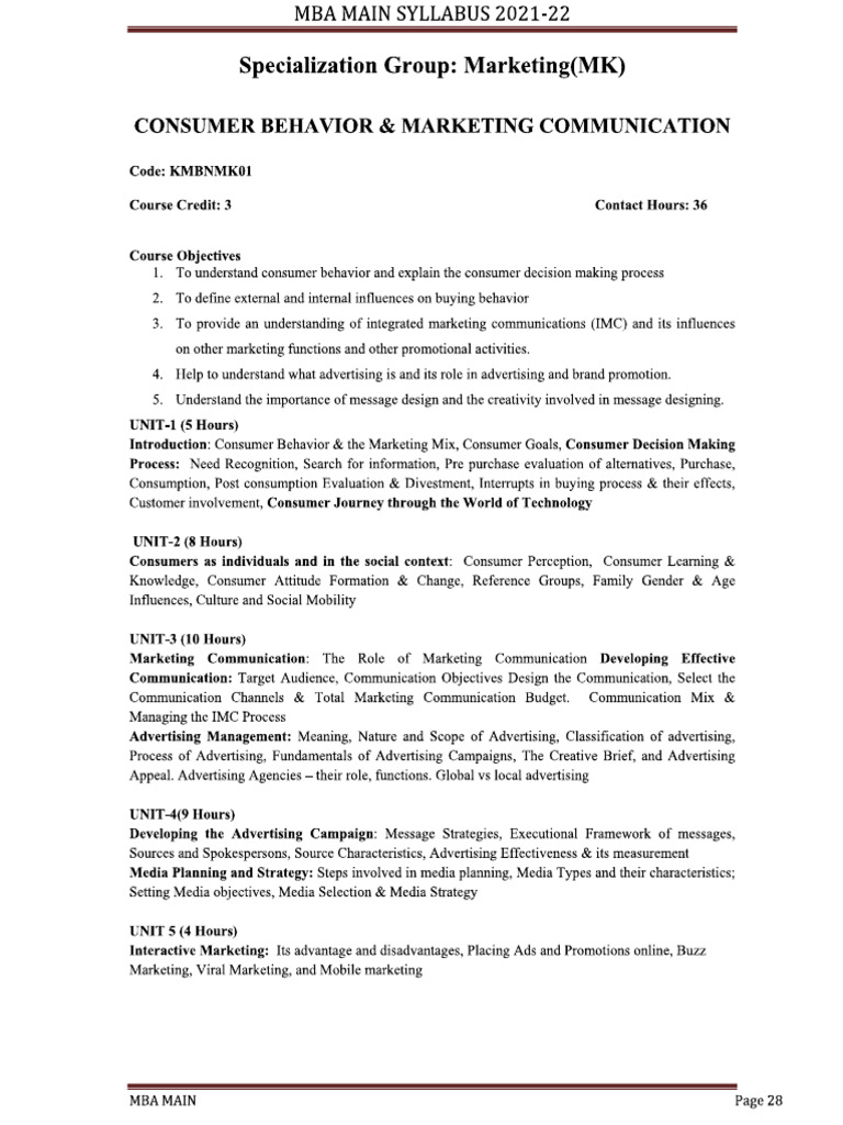 Consumer Behaviour & Marketing Communication (3rd Semester) | PDF