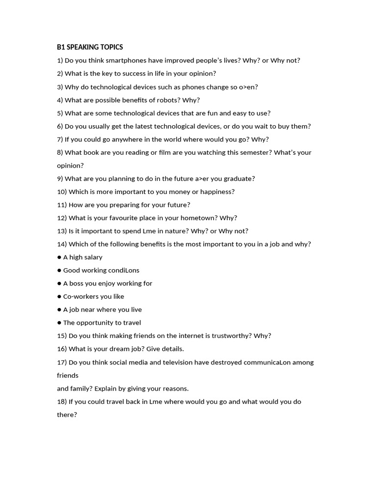 Speaking Topic B1 | PDF