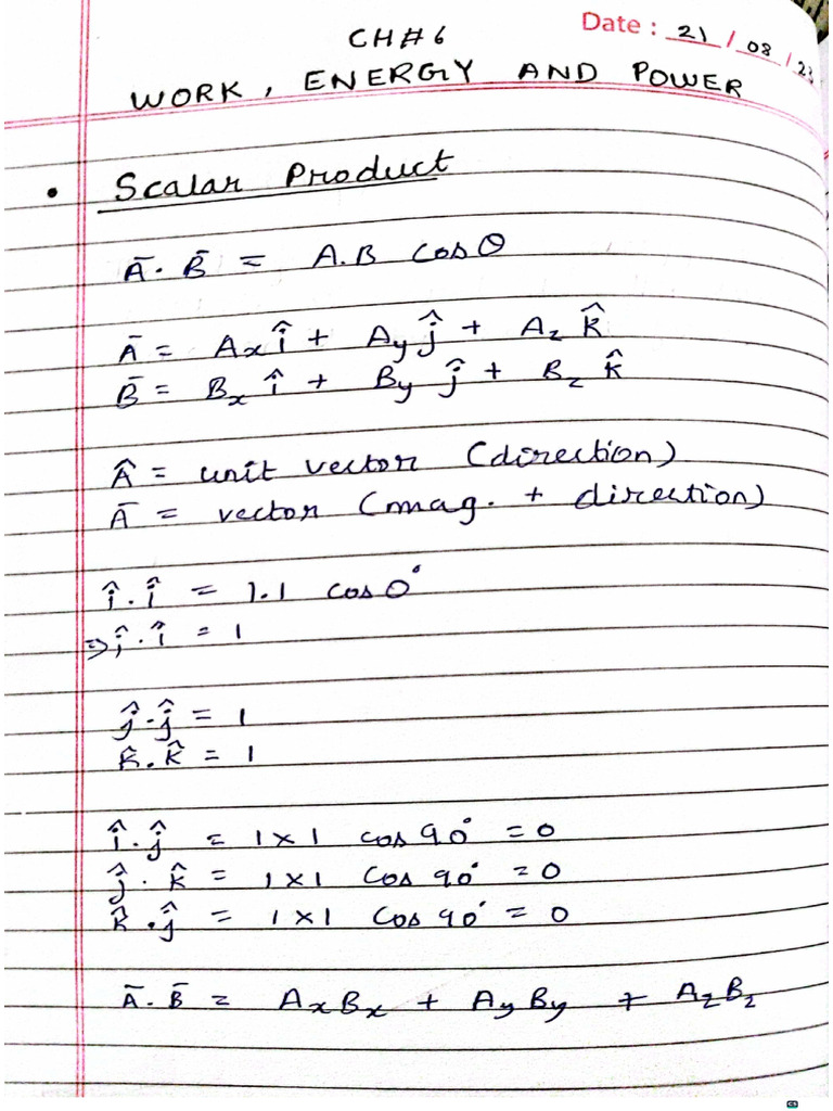 Physics Notes Ch#6 Work, Energy and Power | PDF