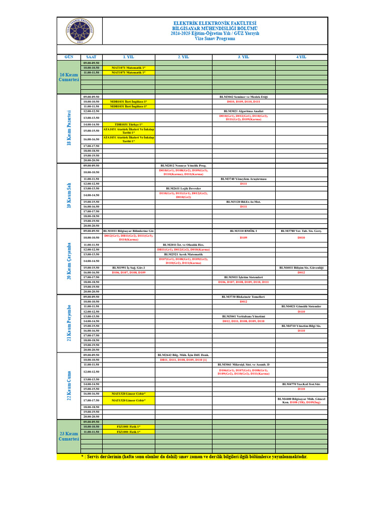 2425 Güz Vize Programı | PDF