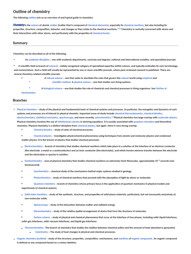 Outline of Chemistry - Wikipedia | PDF | Chemistry | Molecules