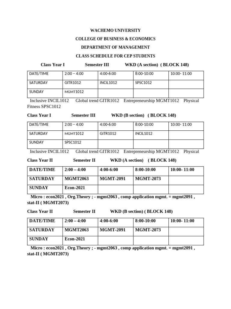 Cep Class 2017 CEP Schedule | PDF | Business | Business Economics