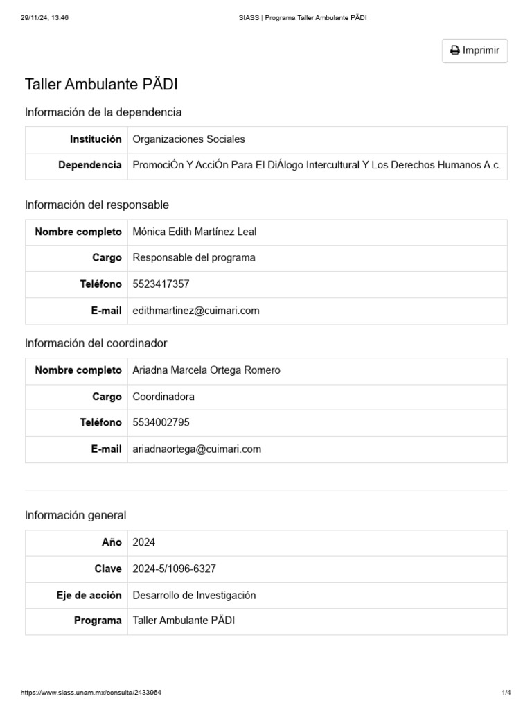 SIASS - Programa Taller Ambulante PÄDI | PDF