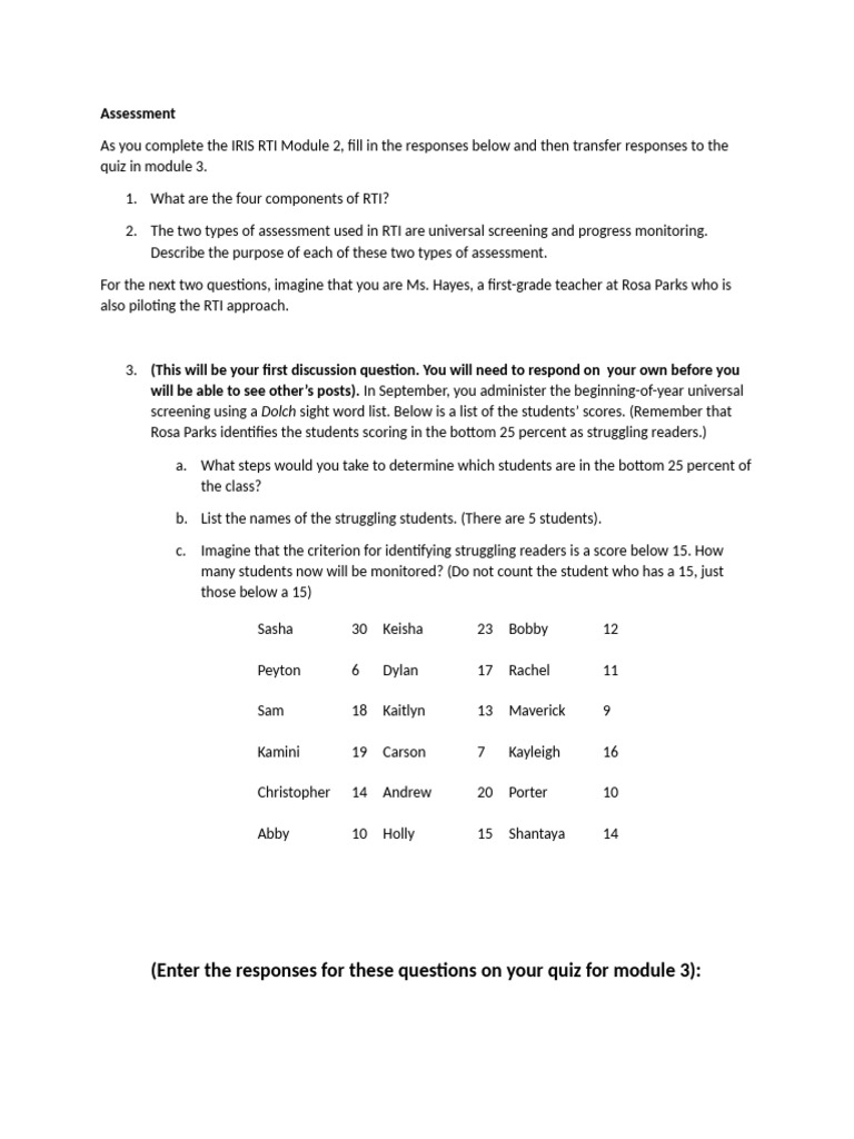 IRIS Module 2 Assessment Worksheet | PDF
