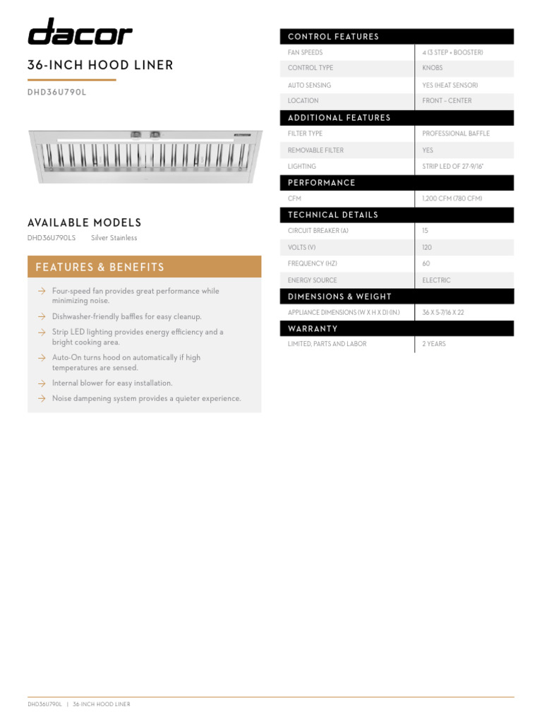 Hood Liner Spec Sheet | PDF | Electricity | Manufactured Goods